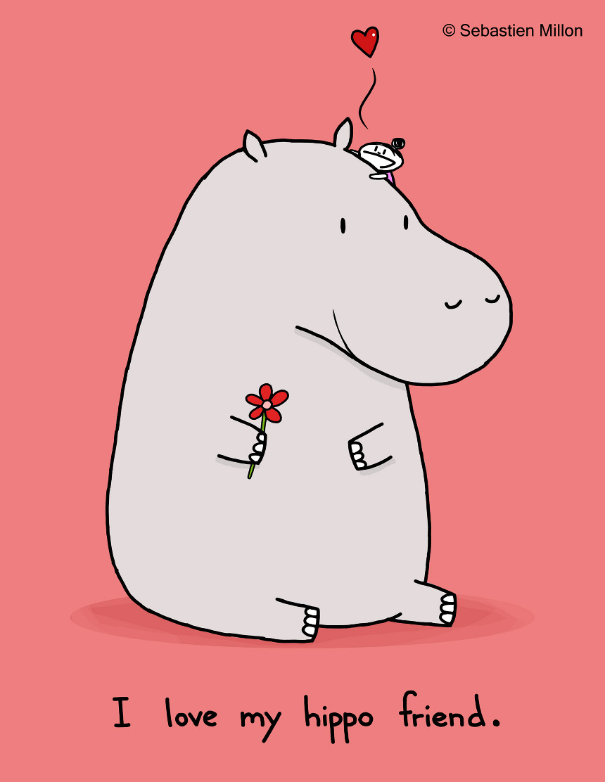 I Love My Hippo Friend Sebastien Millon Art And Illustration